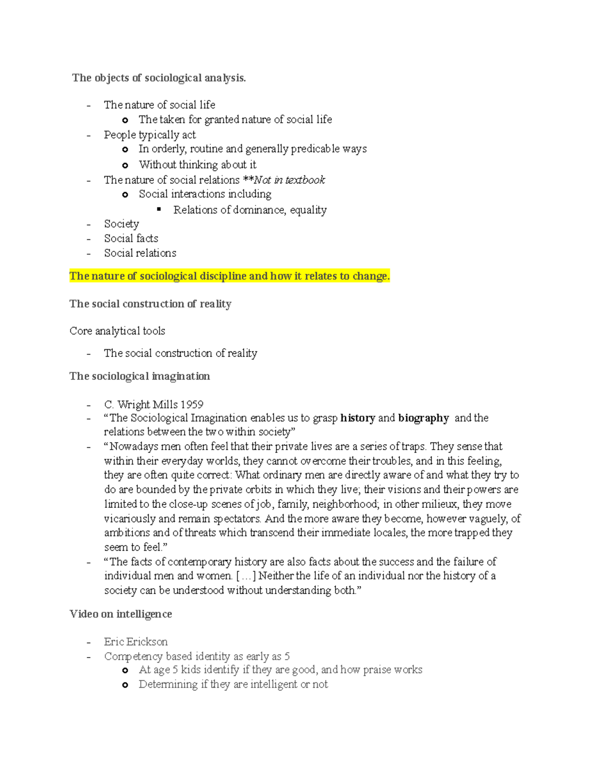 Quiz study guide - The objects of sociological analysis. The nature of ...