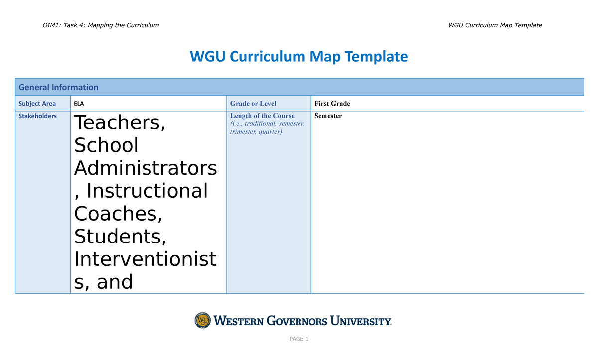 D183 Curriculum Map for Wonders - WGU Curriculum Map Template General ...
