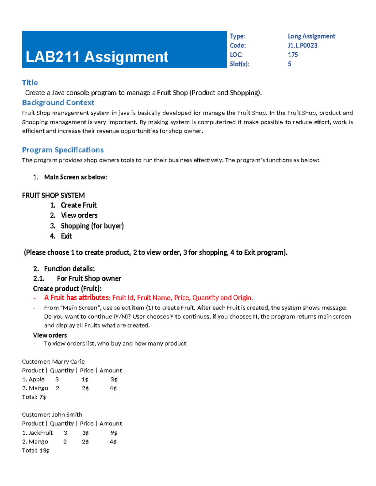 J1lp0023 Fruit De Lab211 Lab211 Assignment Type Long Assignment Code J1l Loc 175 
