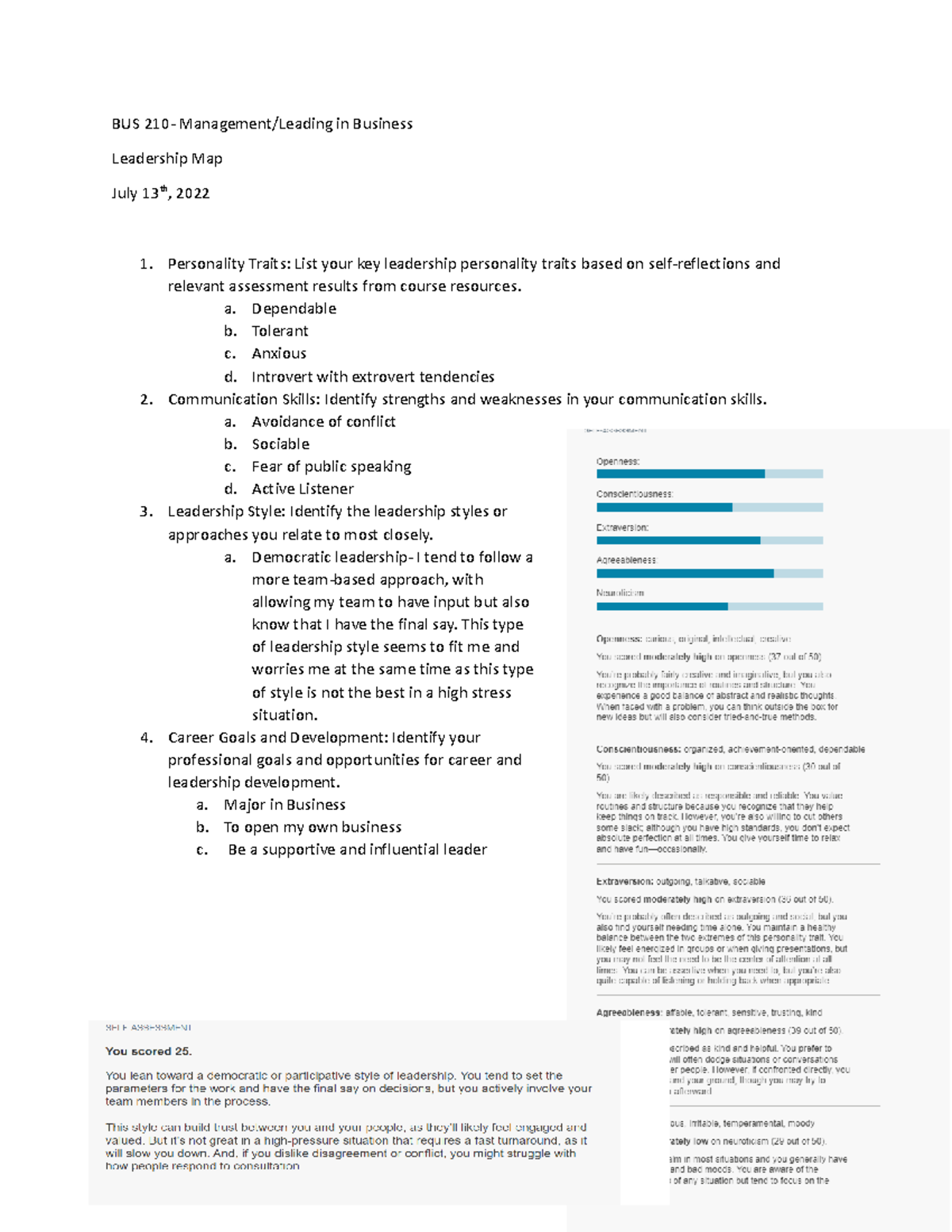 Leadership Map - BUS 210- Management/Leading in Business Leadership Map ...