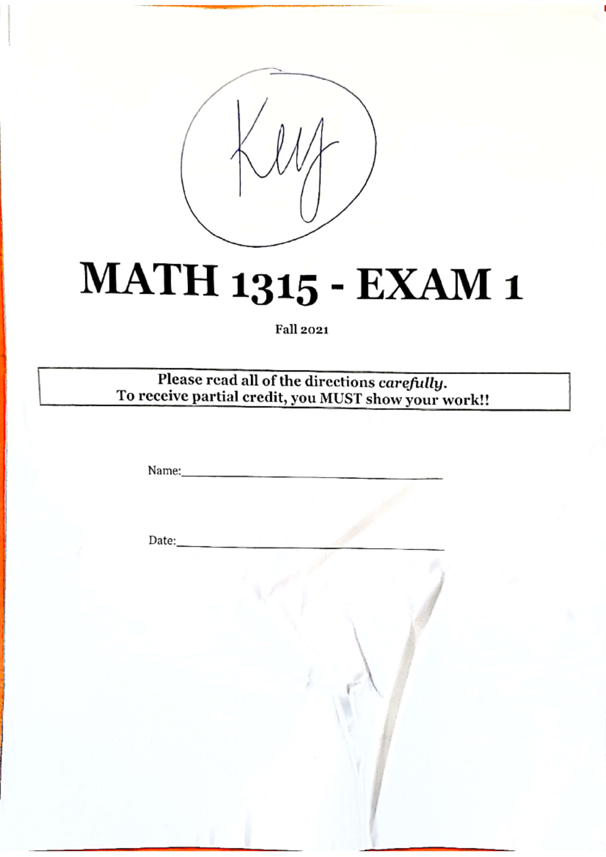 1315 Exam 1key-F21 - math 1315 exam 1 key patterns/relationships/ and ...