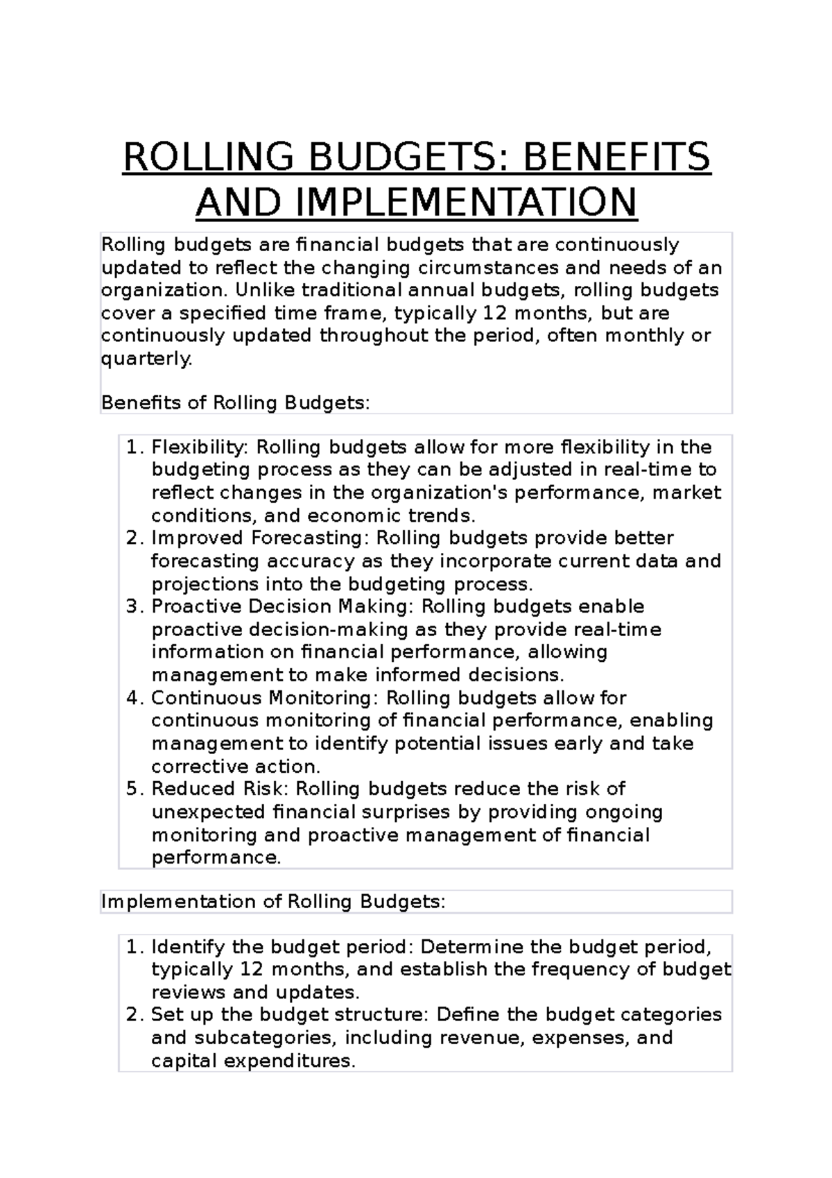 Rolling Budgets Benefits AND Implementation - ROLLING BUDGETS: BENEFITS ...