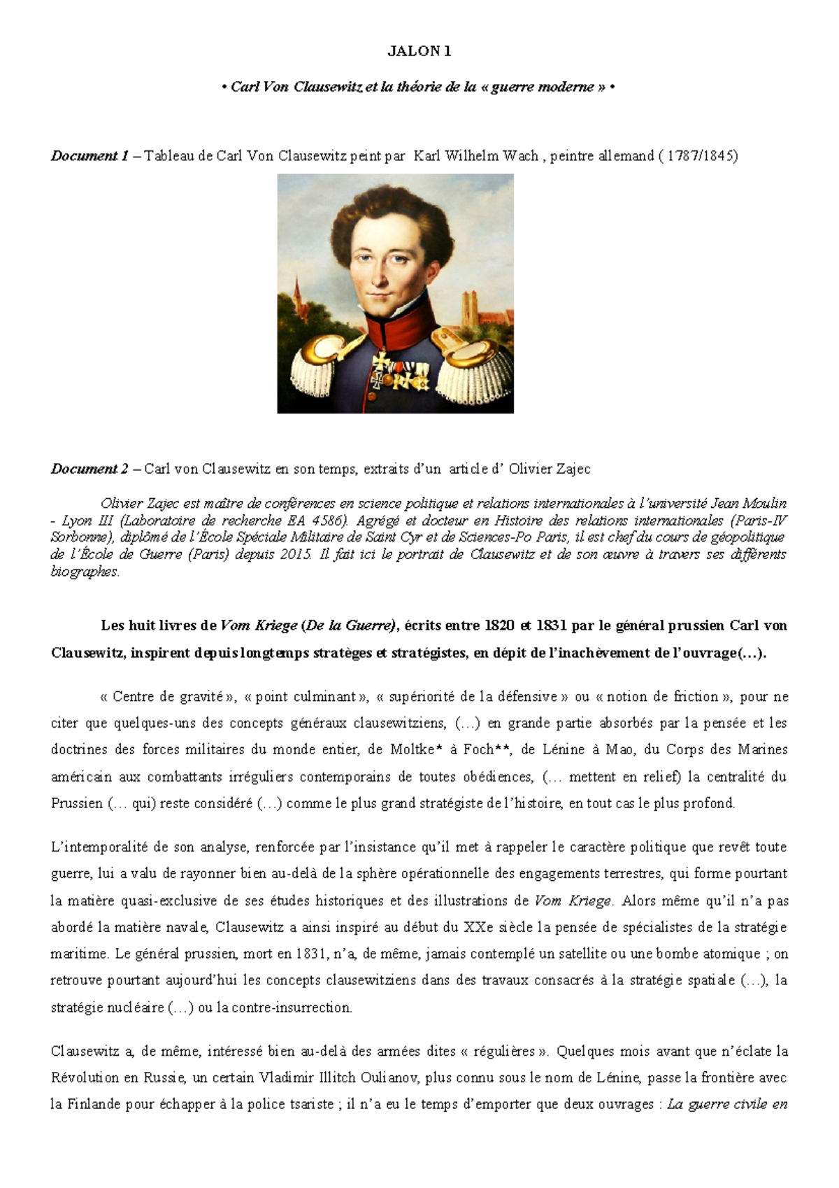 Jalon 1 fiche biographique clausewitz - JALON 1 Carl Von Clausewitz et ...