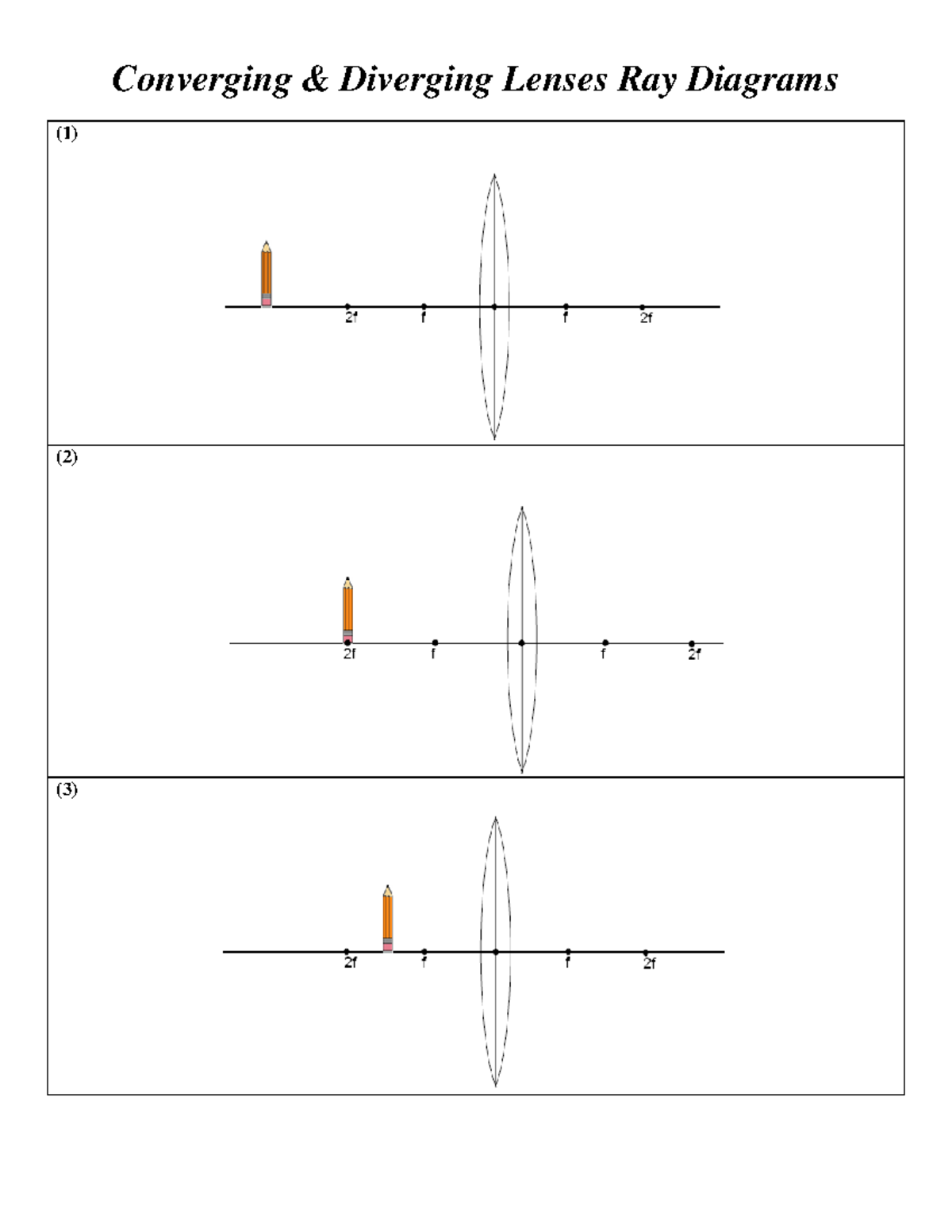 Lens Ray Diagram Worksheet Converging Diverging Lenses Ray Diagrams