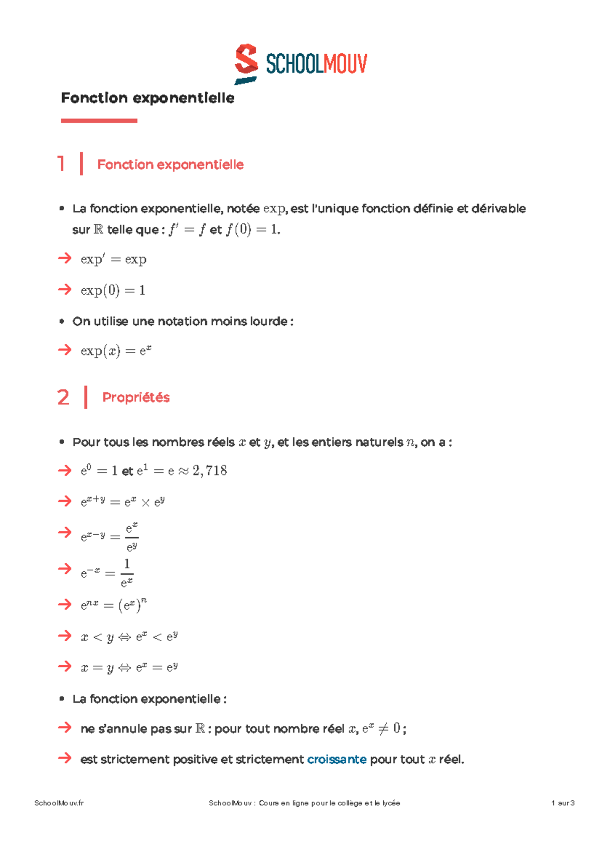 Fonction-exponentielle fiche-de-revision - SchoolMouv SchoolMouv : Cours en ligne pour le ...