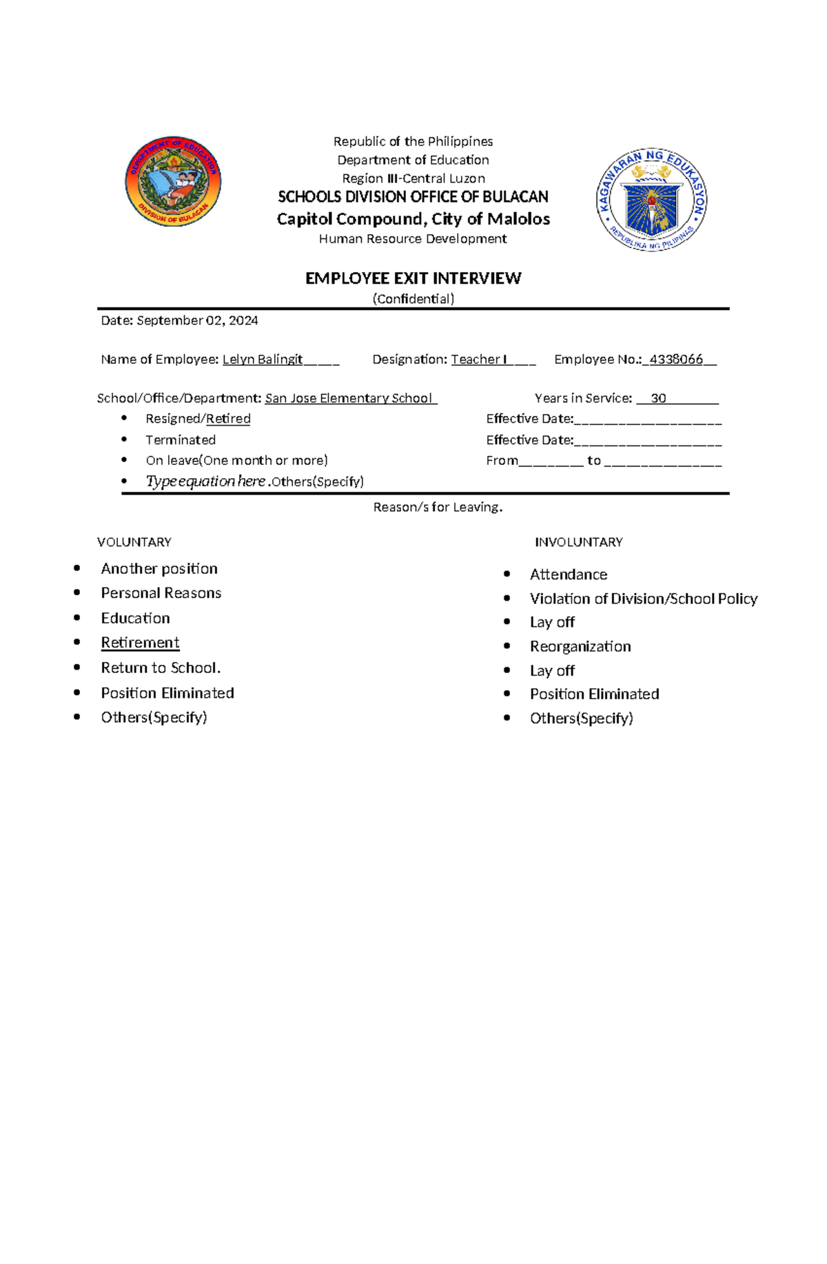 Exit-Interview-Form - exit interview - Another position Personal ...