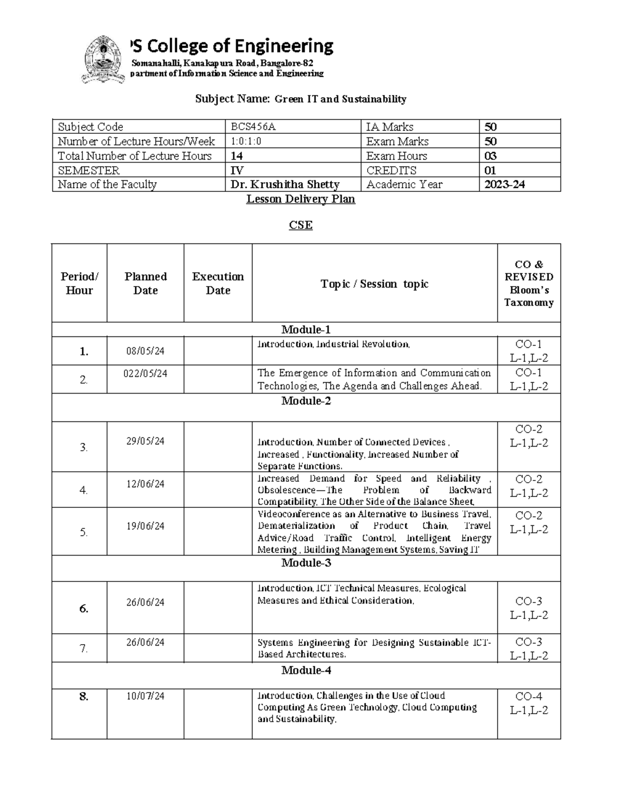 LDP-Format GIT 23-24 - GREEN IT - Subject Name: Green IT and ...