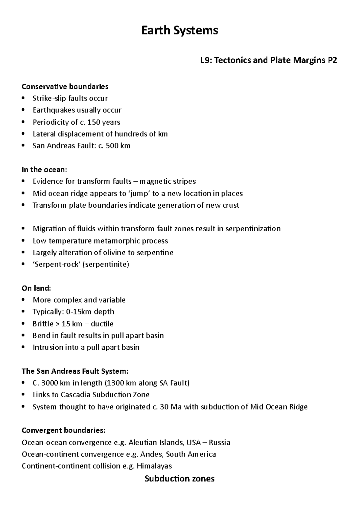 N9 - Tectonics and Plate Margins P2 - Earth Systems L9: Tectonics and ...