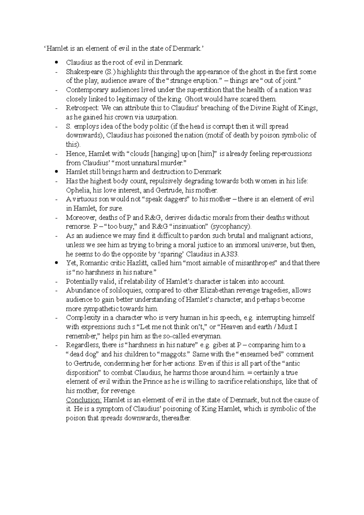 Hamlet is an element of evil in the state of Denmark - ’ Claudius as ...