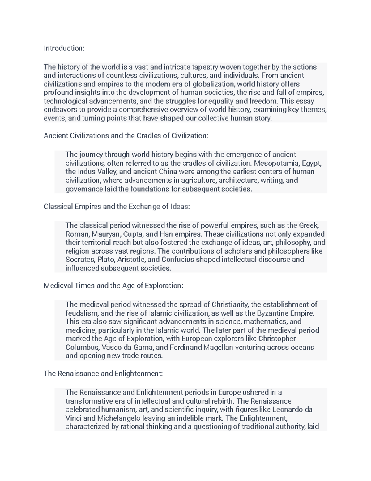 World history - Introduction: The history of the world is a vast and ...