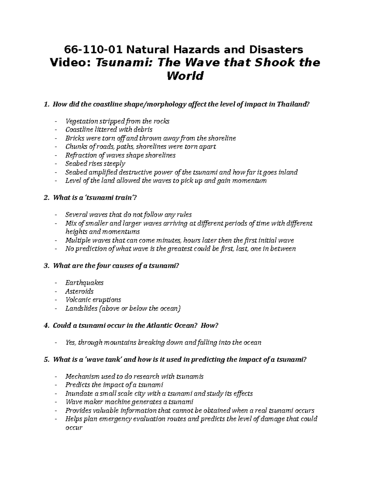 Video Questions - Tsunami - 66-110-01 Natural Hazards and Disasters ...