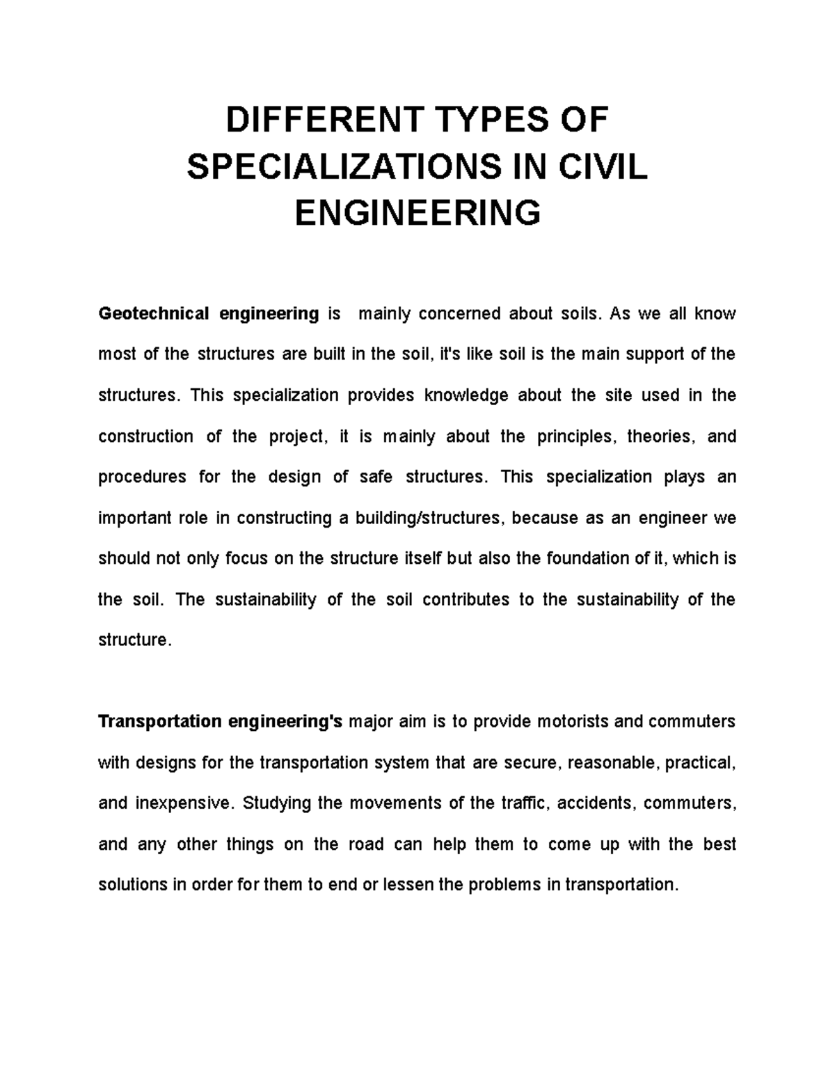 CE LAWS - Specialization 2 - DIFFERENT TYPES OF SPECIALIZATIONS IN ...