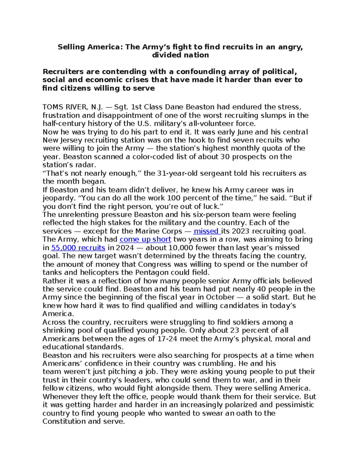 Selling America - errrrrr - Selling America: The Army’s fight to find ...