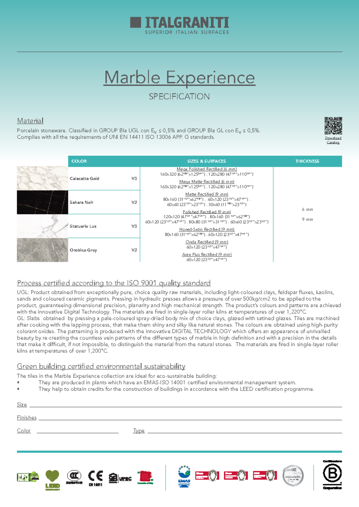 Technical Specification Marble Experience - S U P E R I O R I TA L I A N S U R FA C E S Process ...