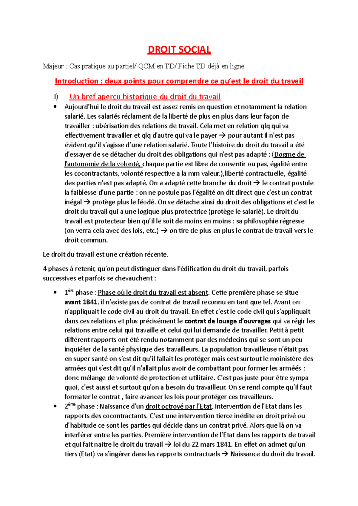 Droit-social - tdtd - DROIT SOCIAL Majeur : Cas pratique au partiel ...