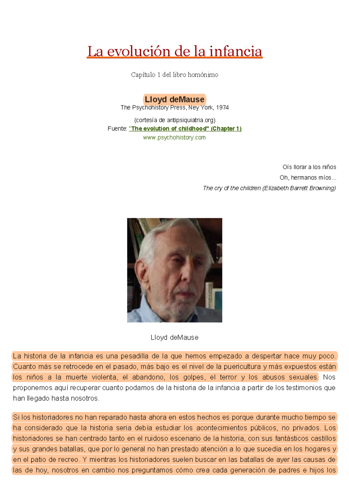 De Mause - Historia de la infancia - La evolución de la infancia ...