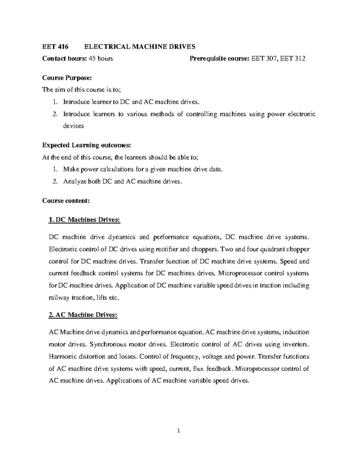 Batch 1 Notes EET 416 Electrical Machine Drives - EET 416 ELECTRICAL ...