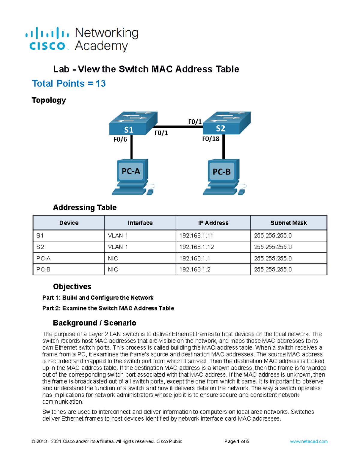 Cisco Mac Address table Command Pilotero
