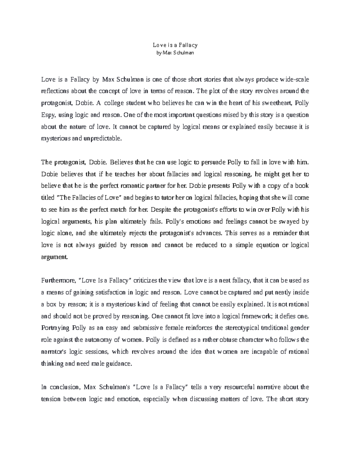 Love is a Fallacy - Google Docs - Love is a Fallacy by Max Schulman ...