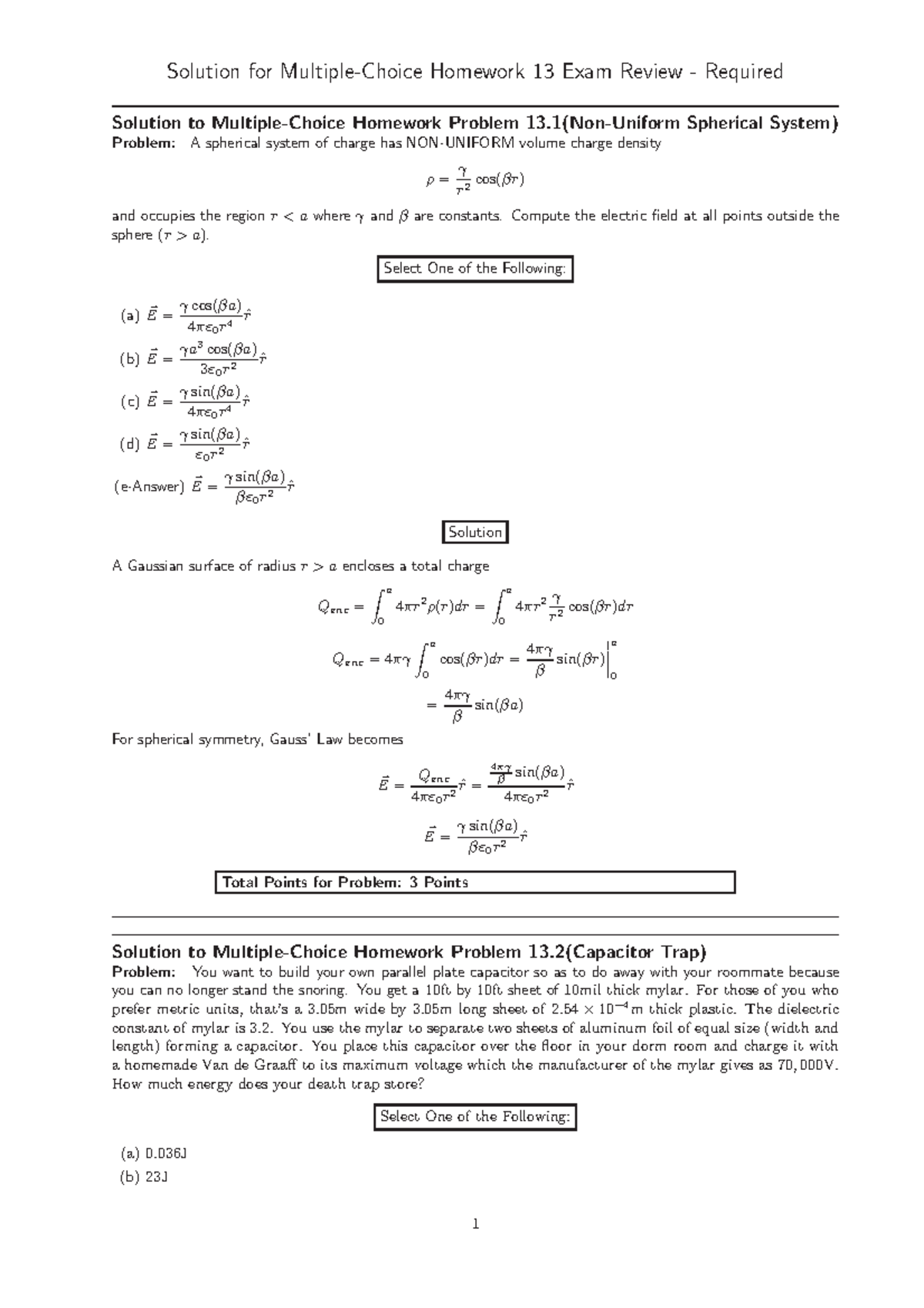 Solution MC Hwk (13) - MC HW 13 - Solution for Homework 13 Exam Review Required Solution to ...
