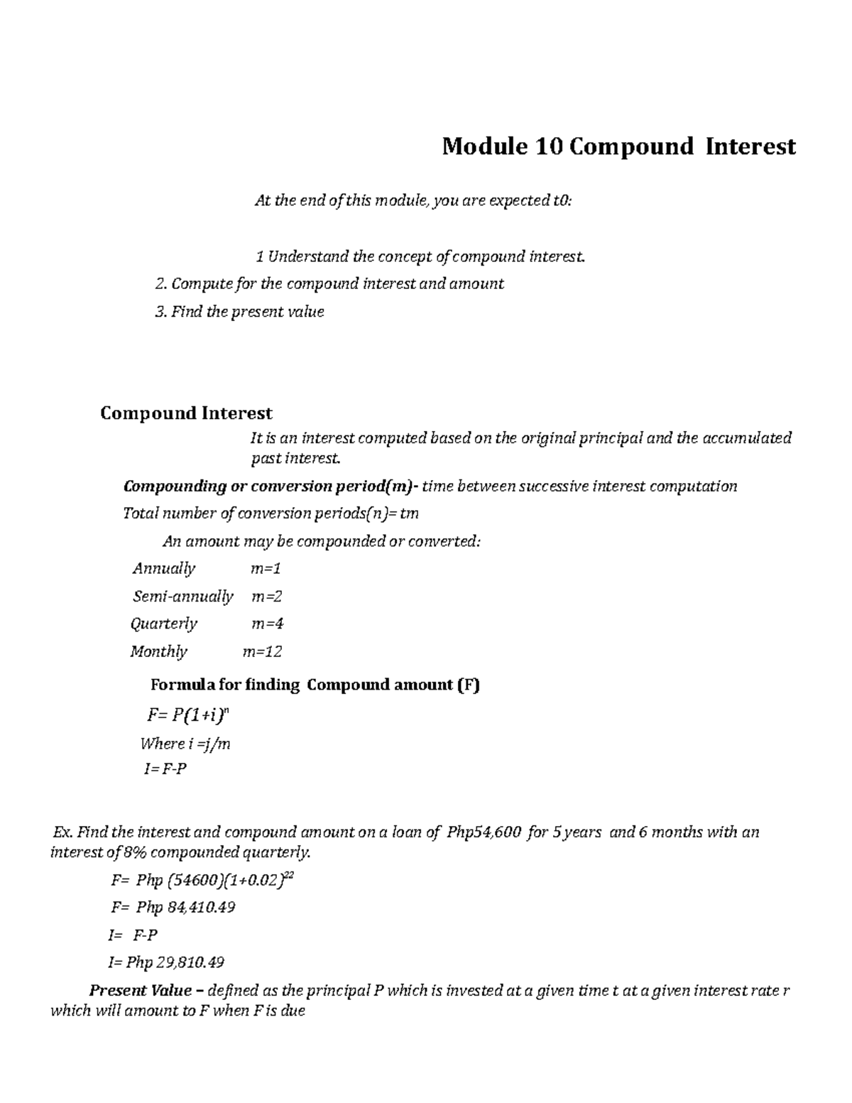 W11-12 Module 010 Compound Interest - Module 10 Compound Interest At ...