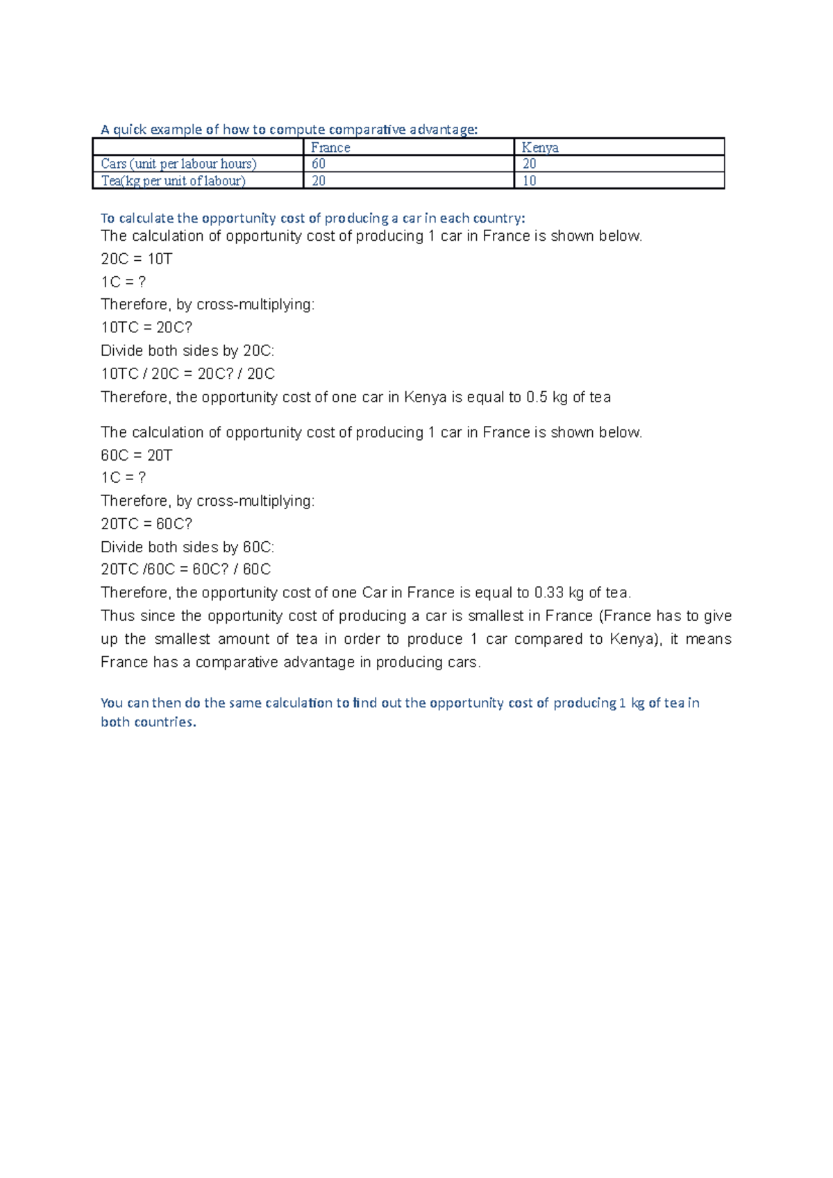 Example of comparative advantage - A quick example of how to compute ...