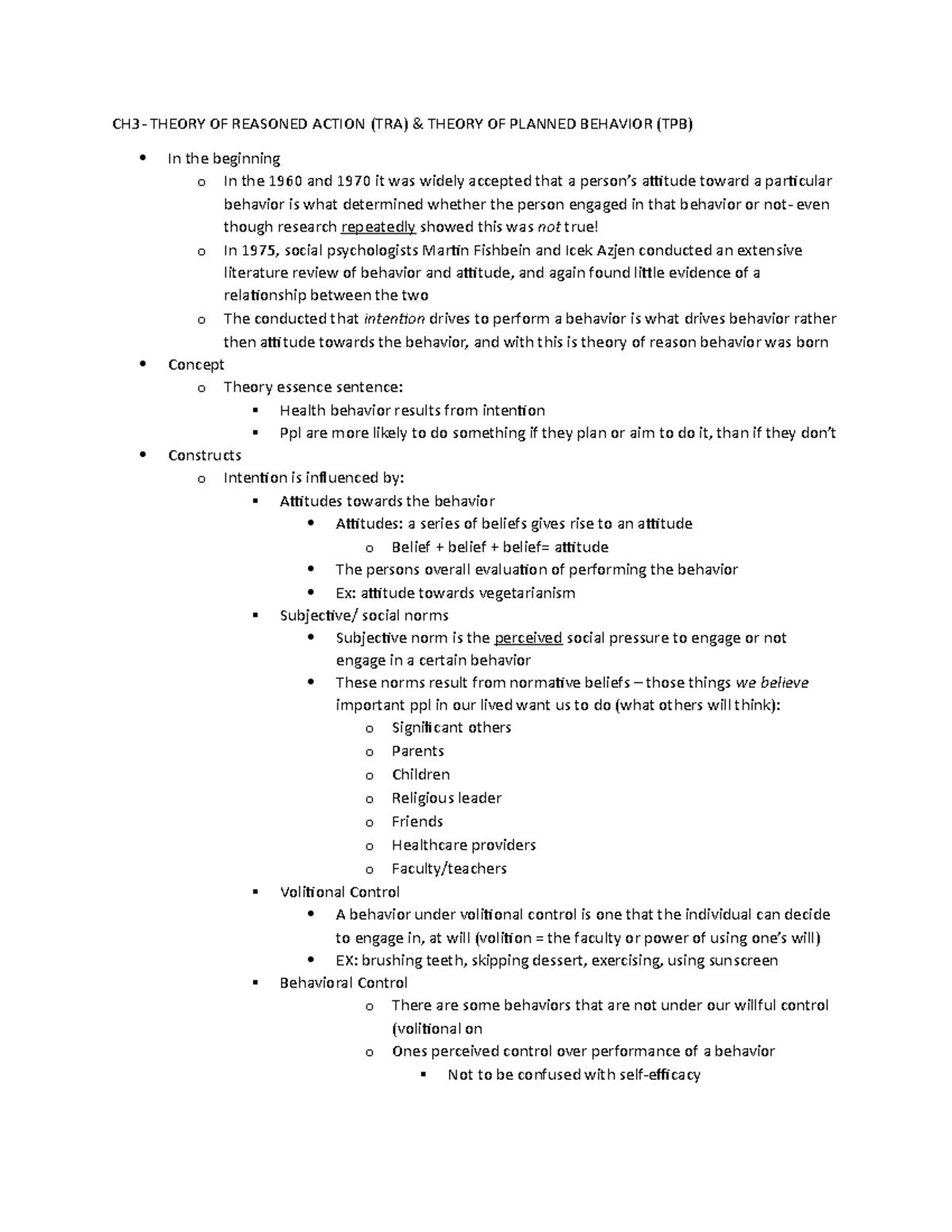 CH3 Theory OF Reasoned Action (TRA) Theory OF Planned Behavior (TPB ...