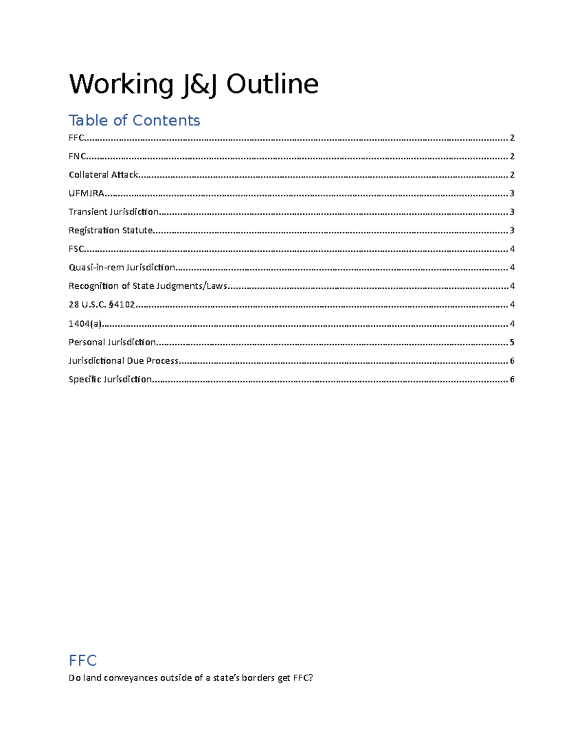 Working Outline - Working J&J Outline FFC - Studocu