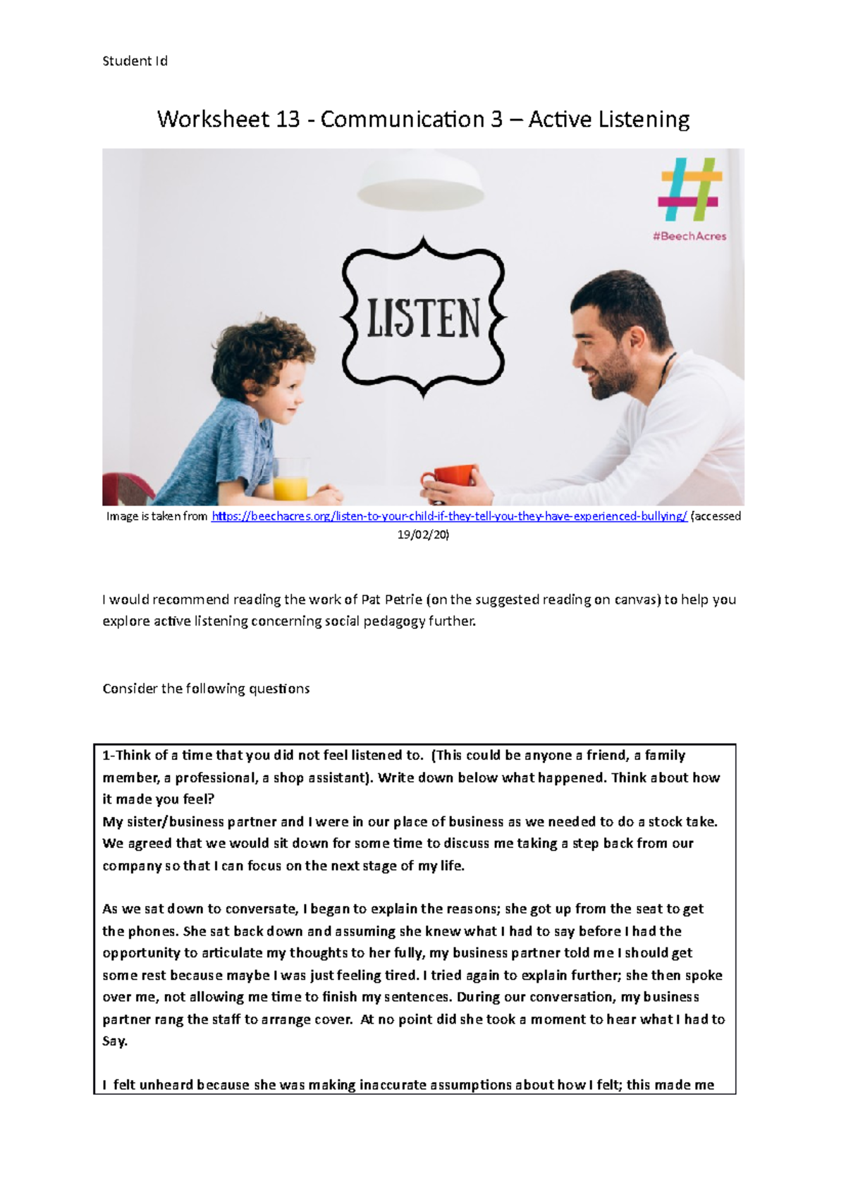 Worksheet 13 - Communication 3 - Communication self evaluation ...