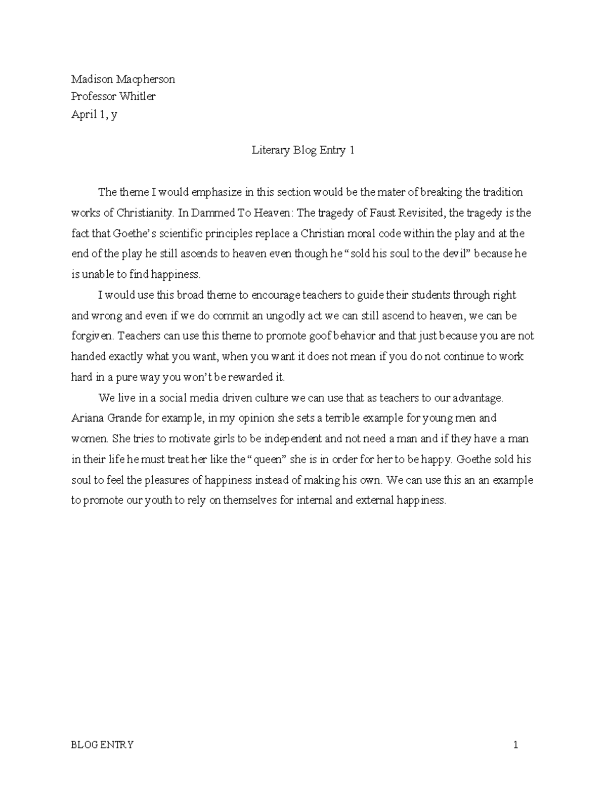 Docx - good - Madison Macpherson Professor Whitler April 1, y Literary ...