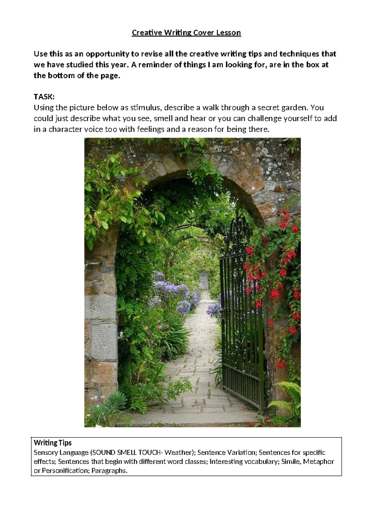 Creative-Writing-Cover-Lesson 2 - Creative Writing Cover Lesson Use ...