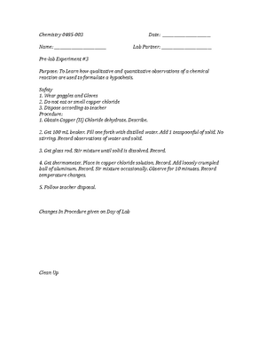 Lab 9 - Class Pre-Lab Work. Hand written and explained. - Chemistry ...