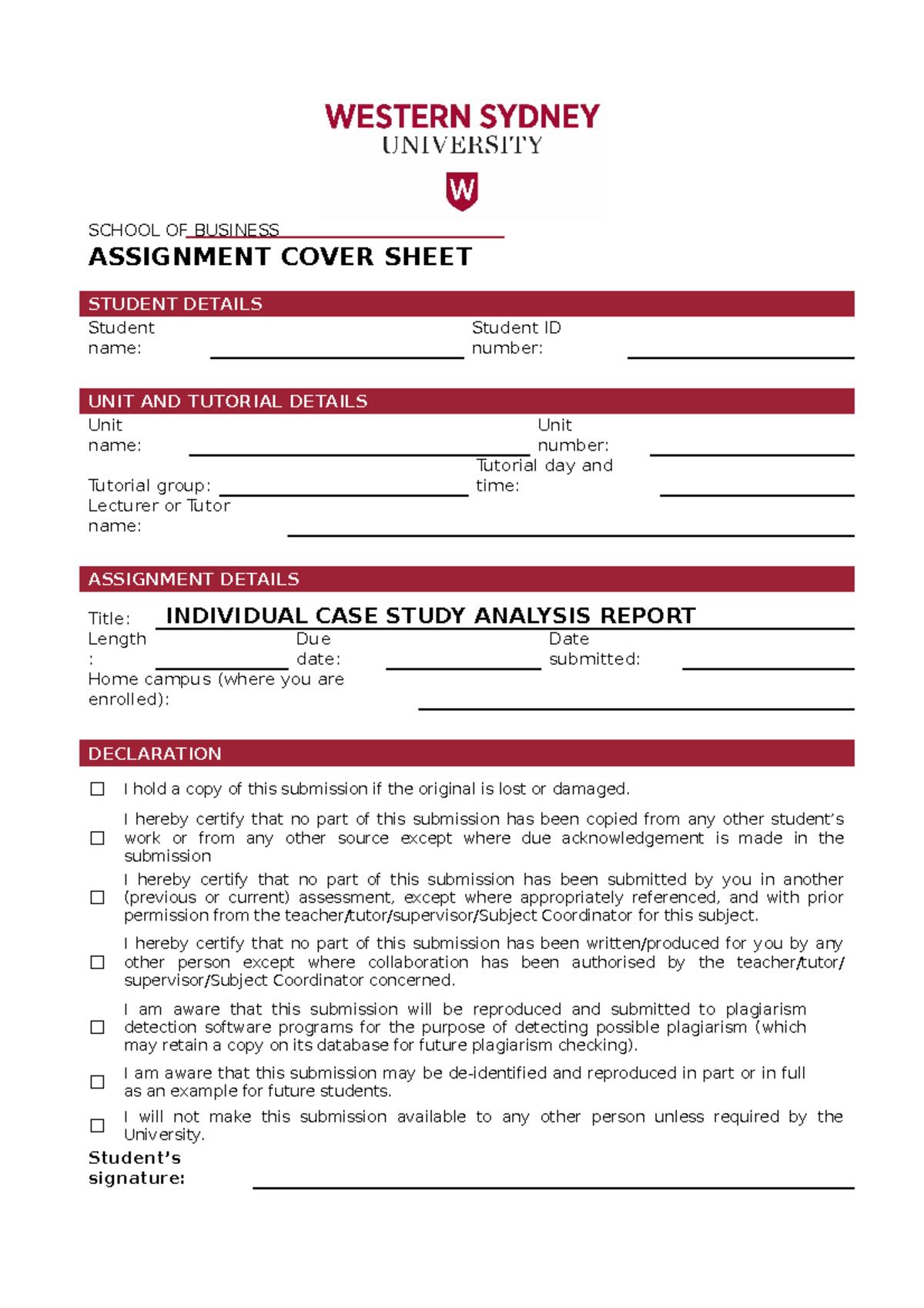 Reflection Template 2023 - SCHOOL OF BUSINESS ASSIGNMENT COVER SHEET ...