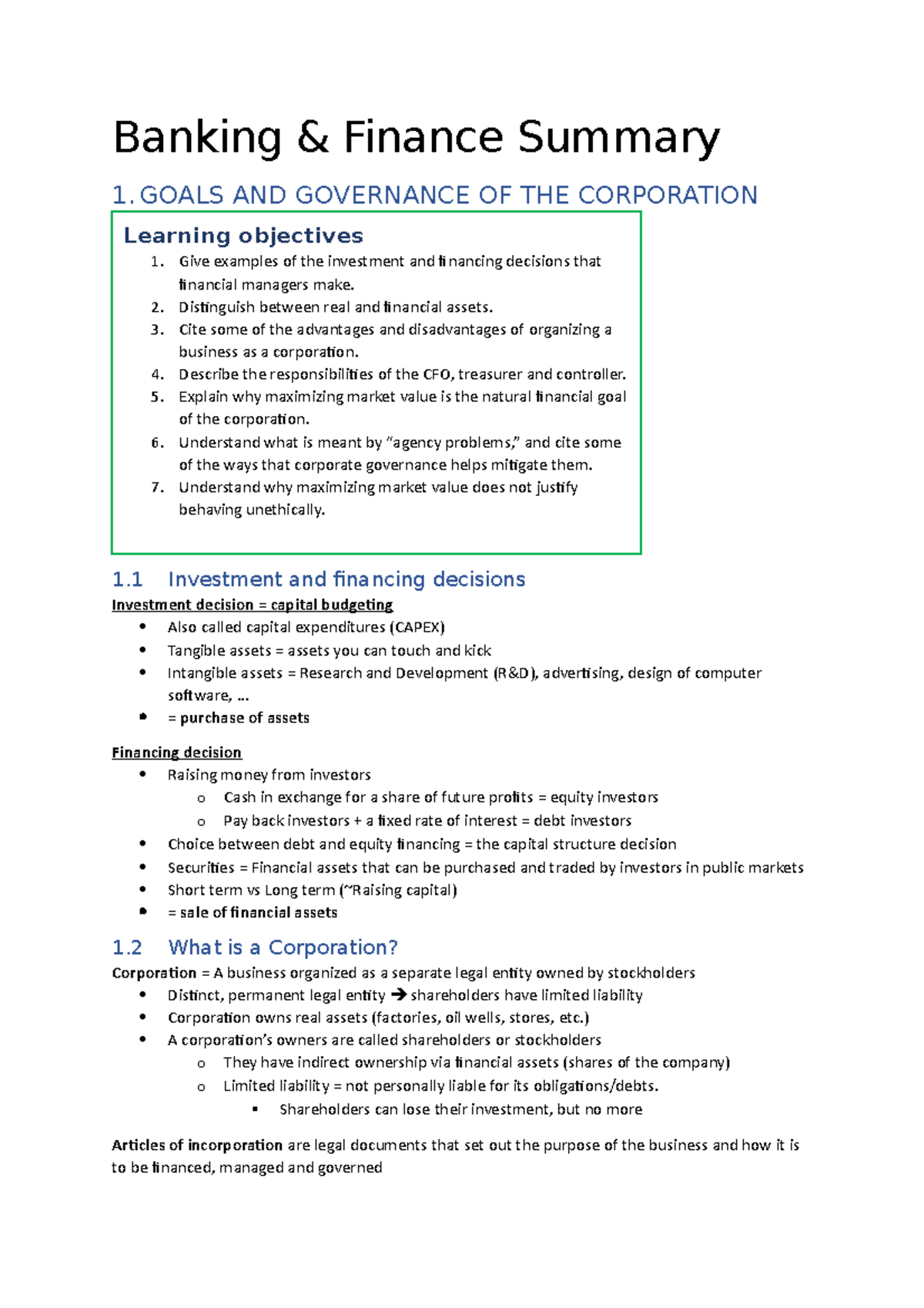 Banking & Finance Summary for International Business Management ...
