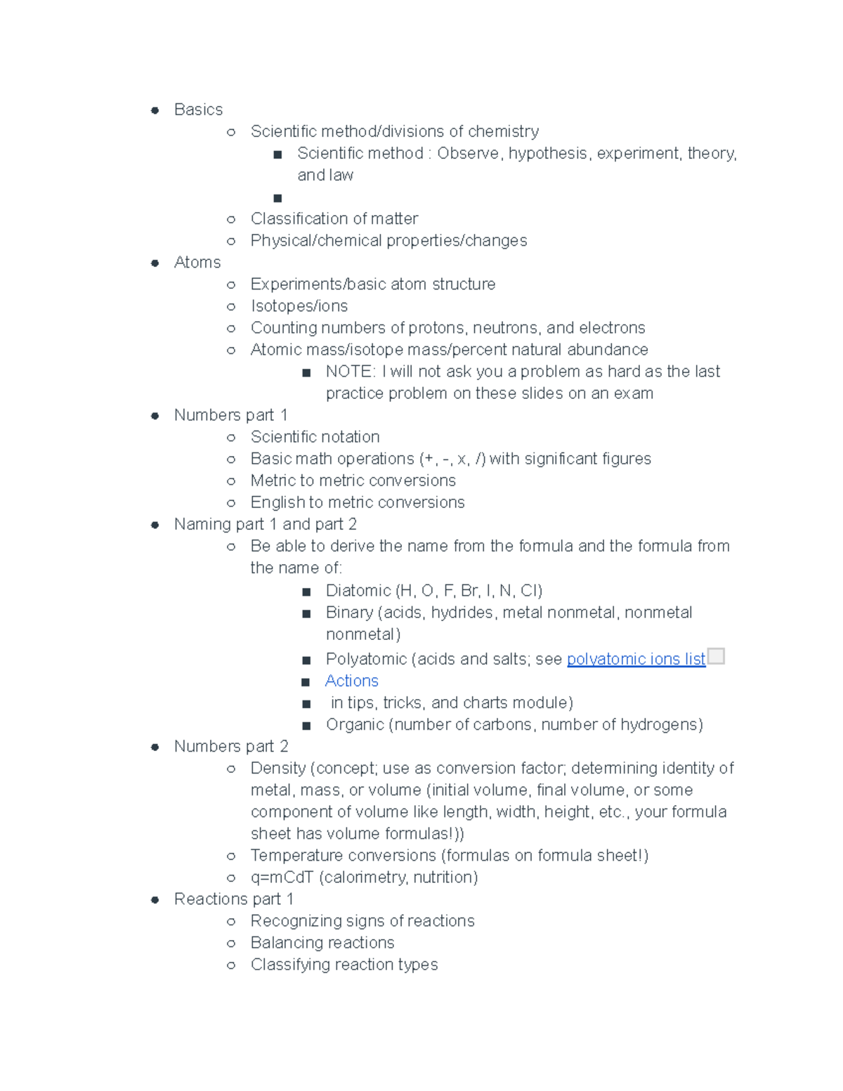 Exam 1 outline - Summary of topics on the first test for introduction ...