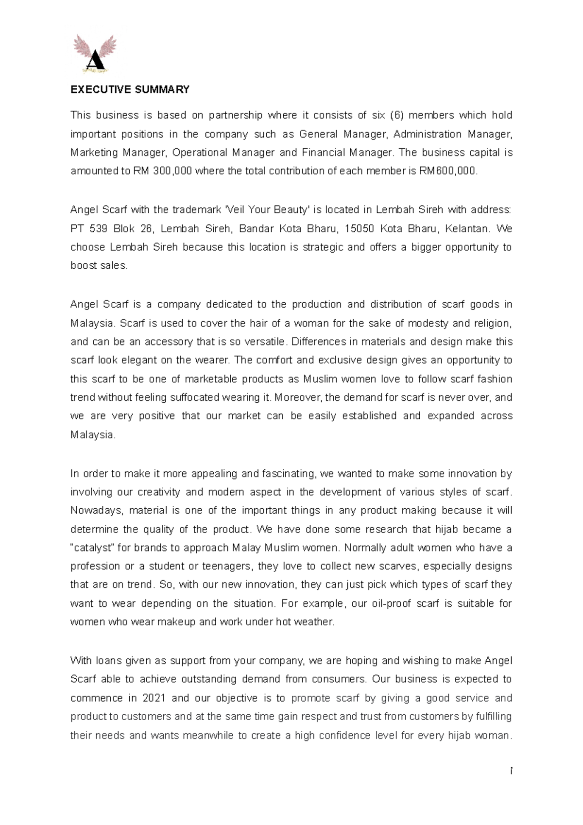 Executive Summary toc new - EXECUTIVE SUMMARY This business is based on ...