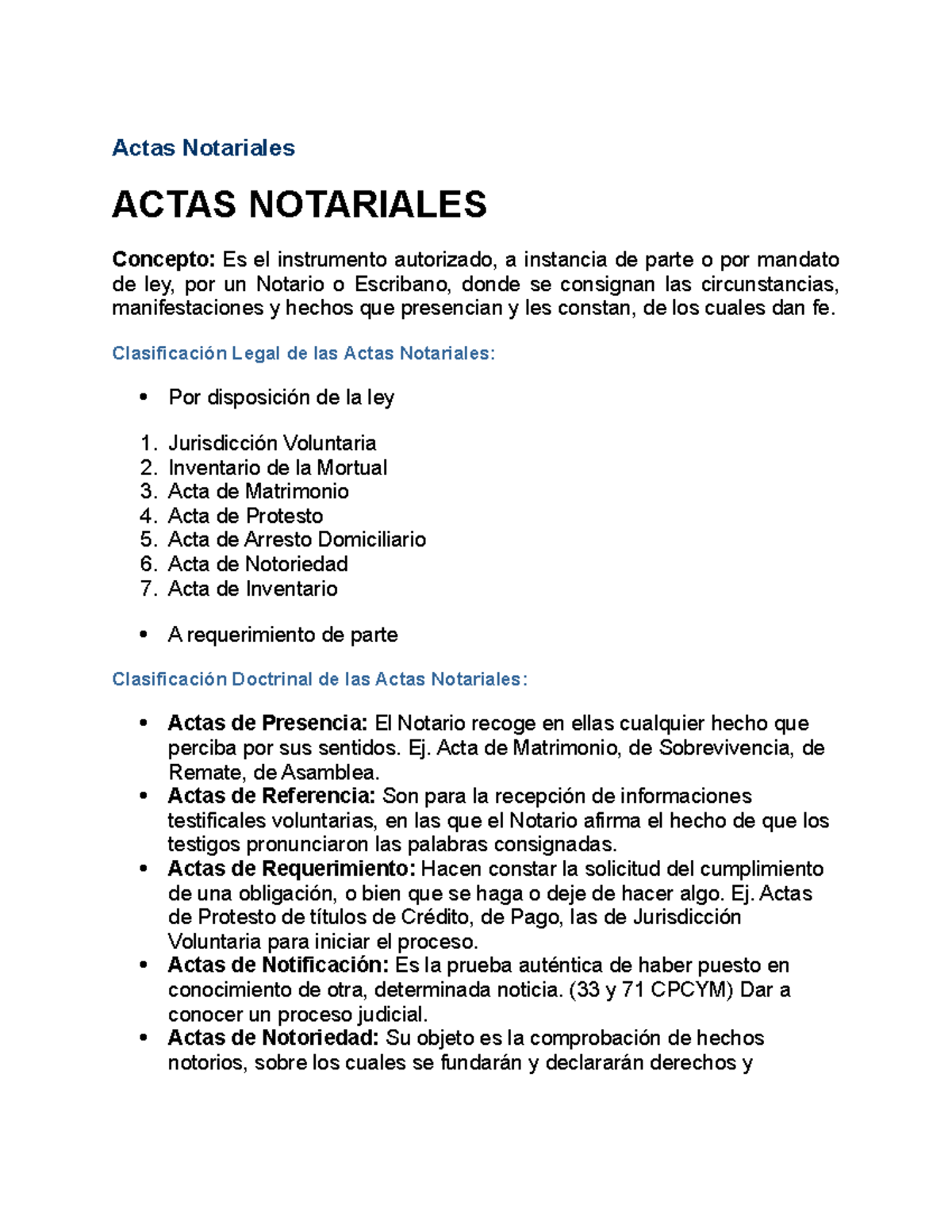 Actas Notariales - Tarea - Actas Notariales ACTAS NOTARIALES Concepto ...