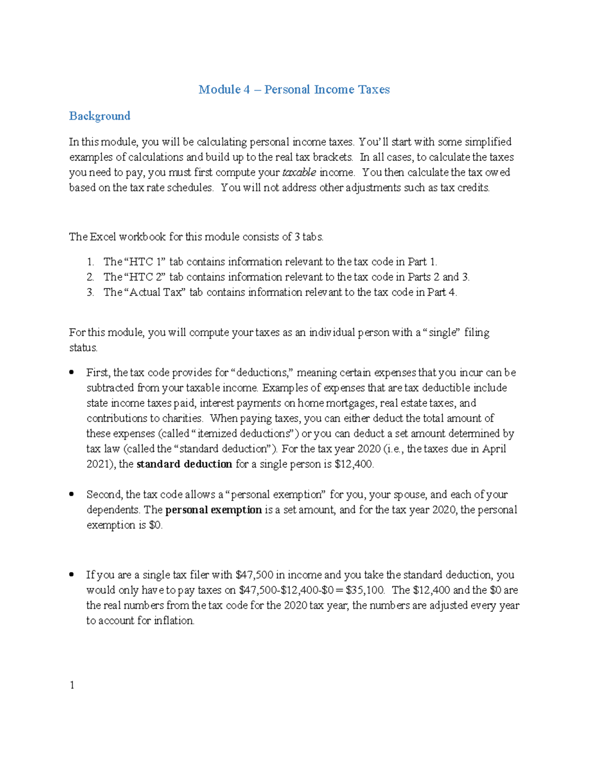 Module 4 Chapter-F2F - Module 4 – Personal Income Taxes Background In this module, you will be ...