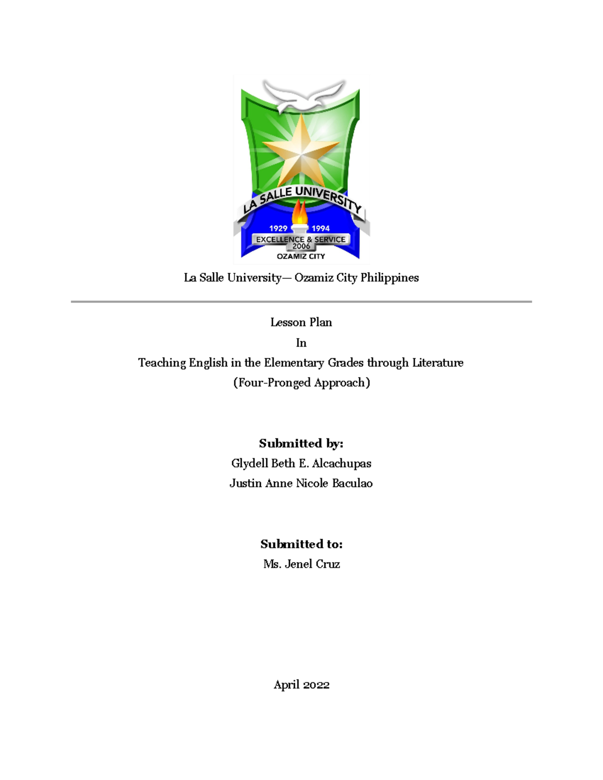 Sample 2 - La Salle University— Ozamiz City Philippines Lesson Plan In ...