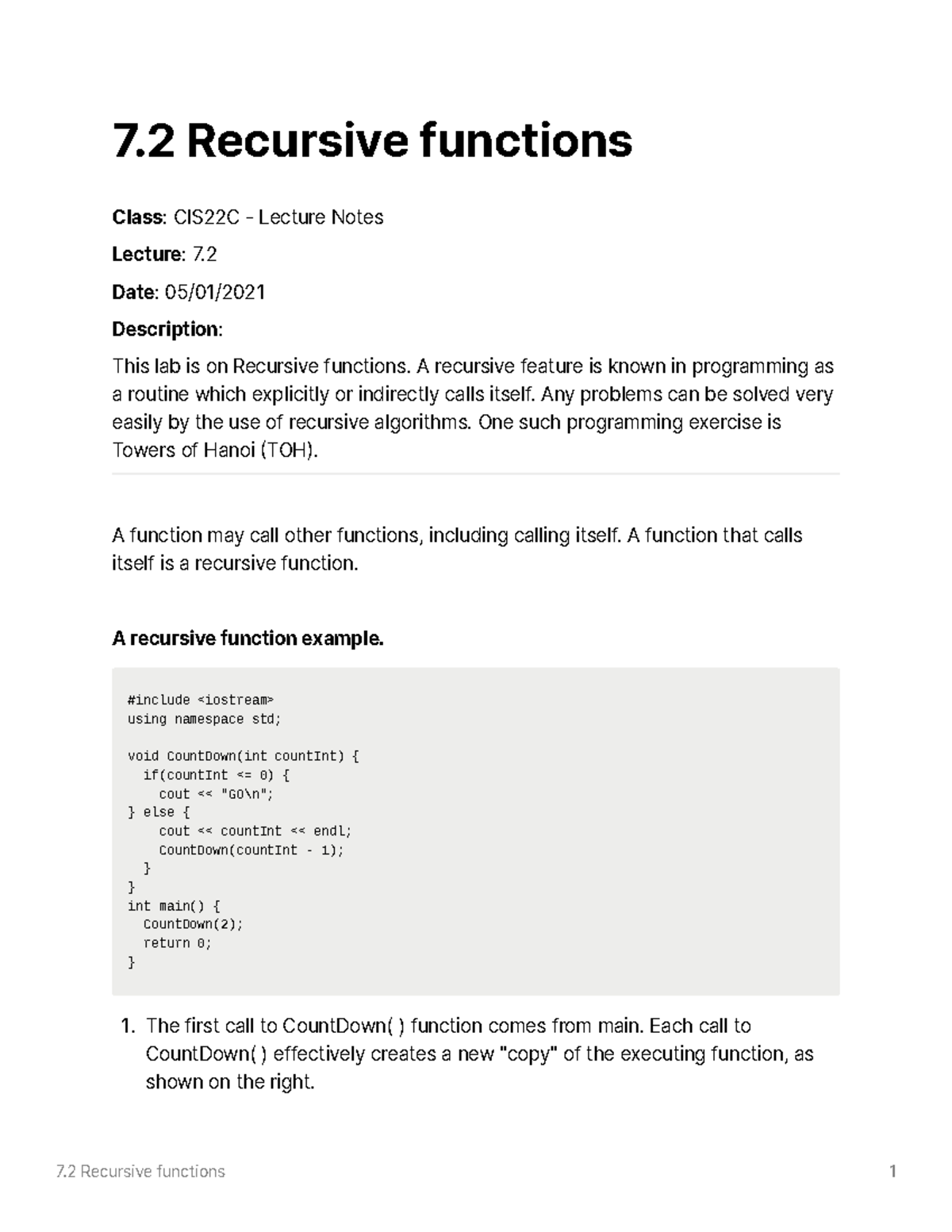 This lab is on Recursive functions. A recursive feature is known in ...