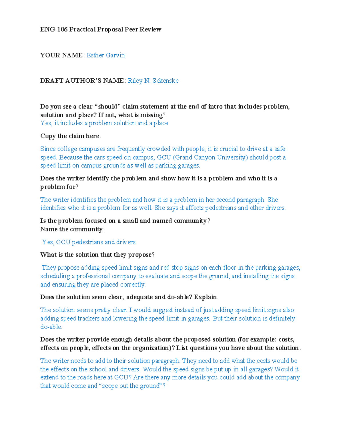 W14 Peer review worksheet - ENG-106 Practical Proposal Peer Review YOUR ...