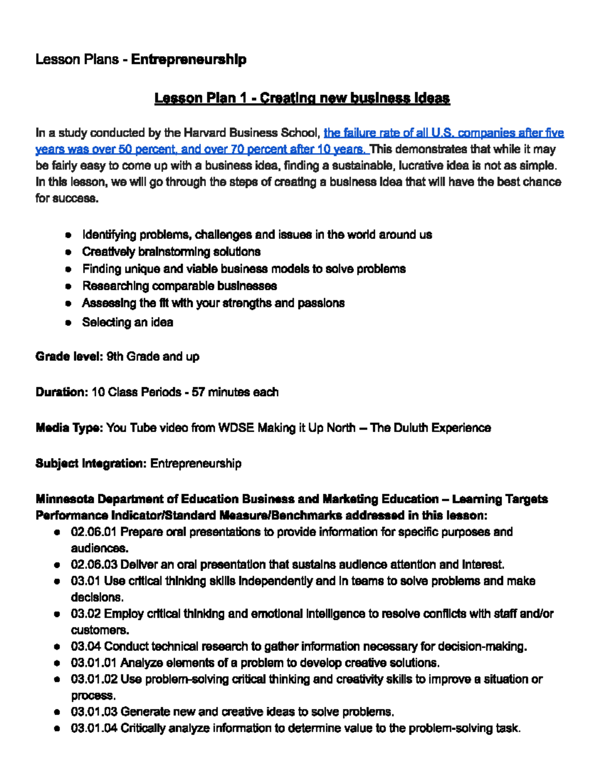 New-Business - Business - Lesson Plans Entrepreneurship Lesson Plan 1 ...