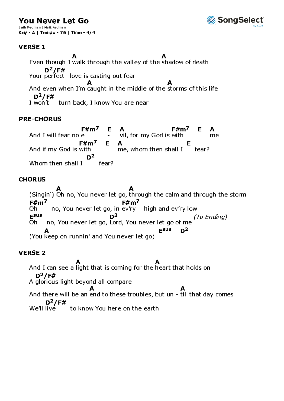 3. You Never Let Go-chords-A - You Never Let Go Beth Redman | Matt ...