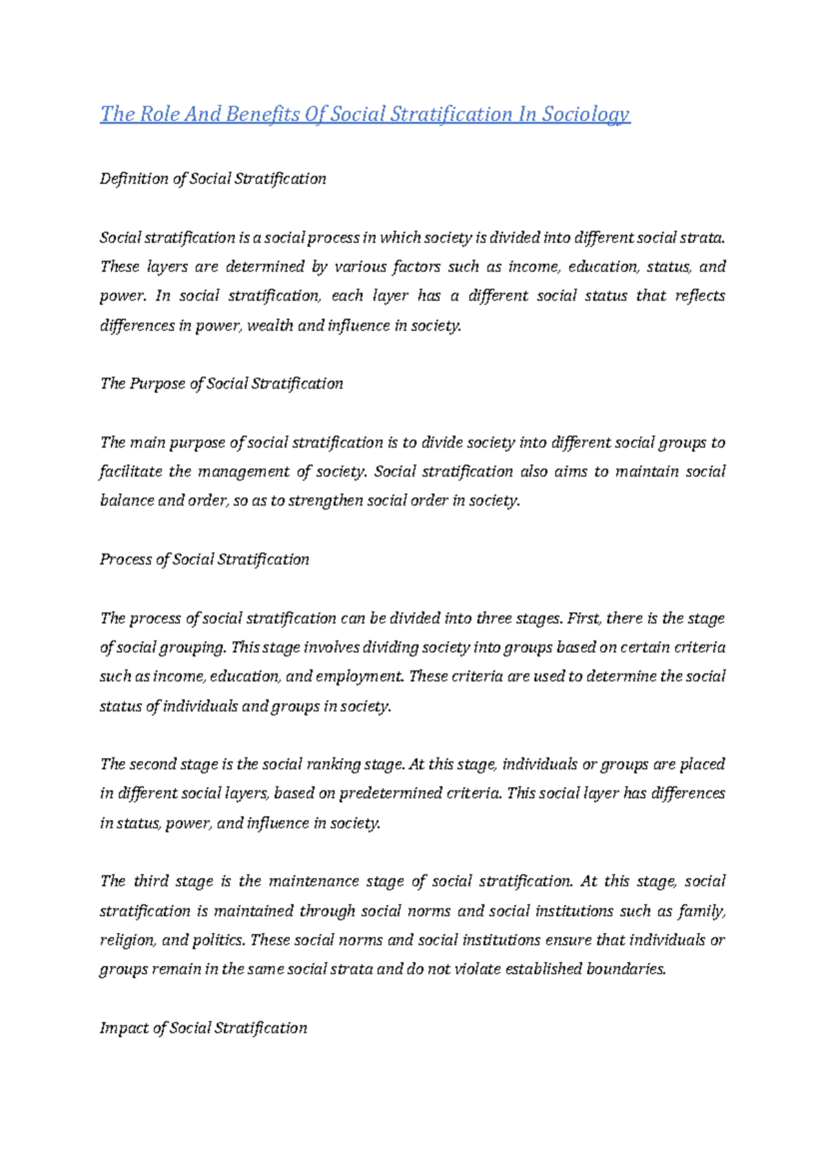 The Role And Benefits Of Social Stratification In Sociology - These ...