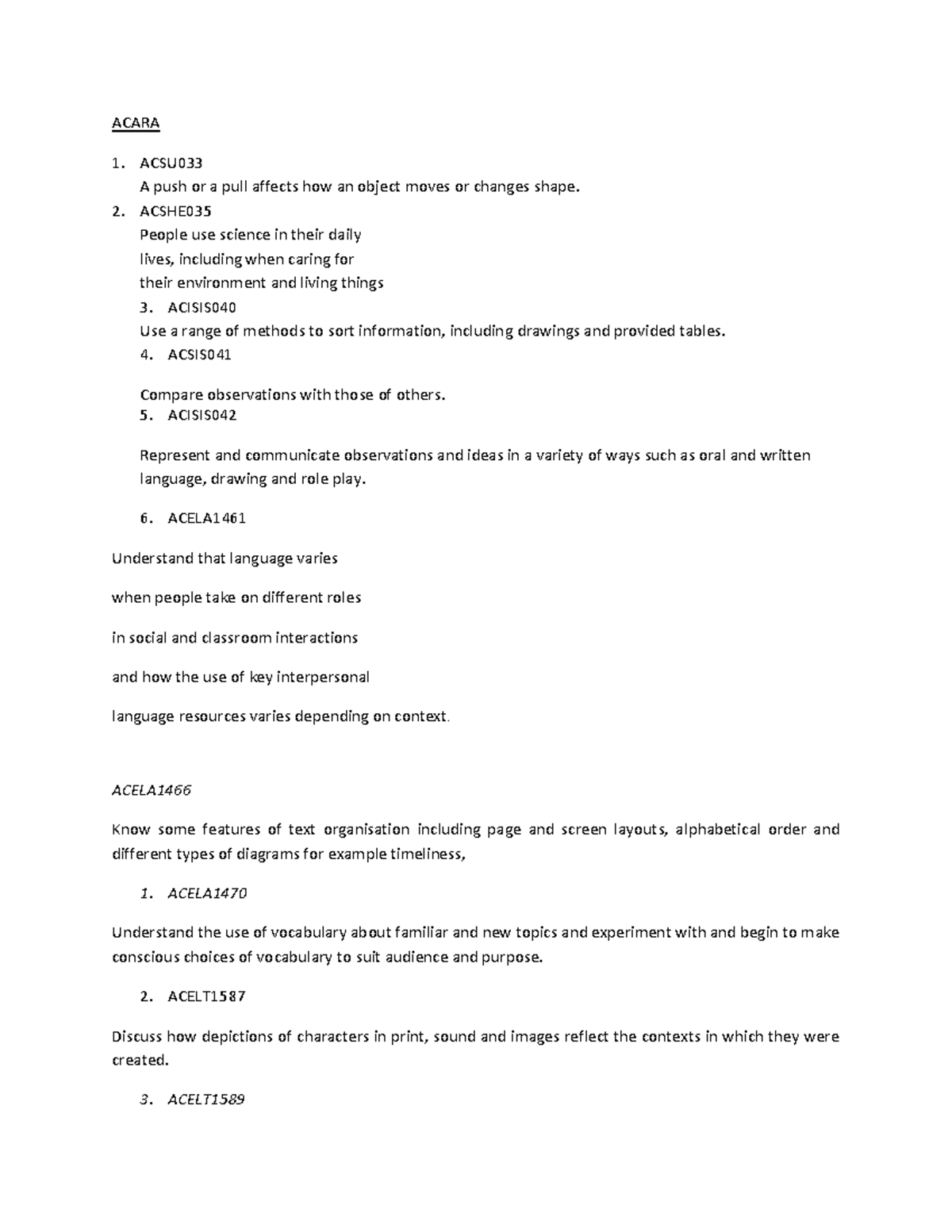 Revision Notes Language Education (LAN4015): - ACARA 1. ACSU A push or ...
