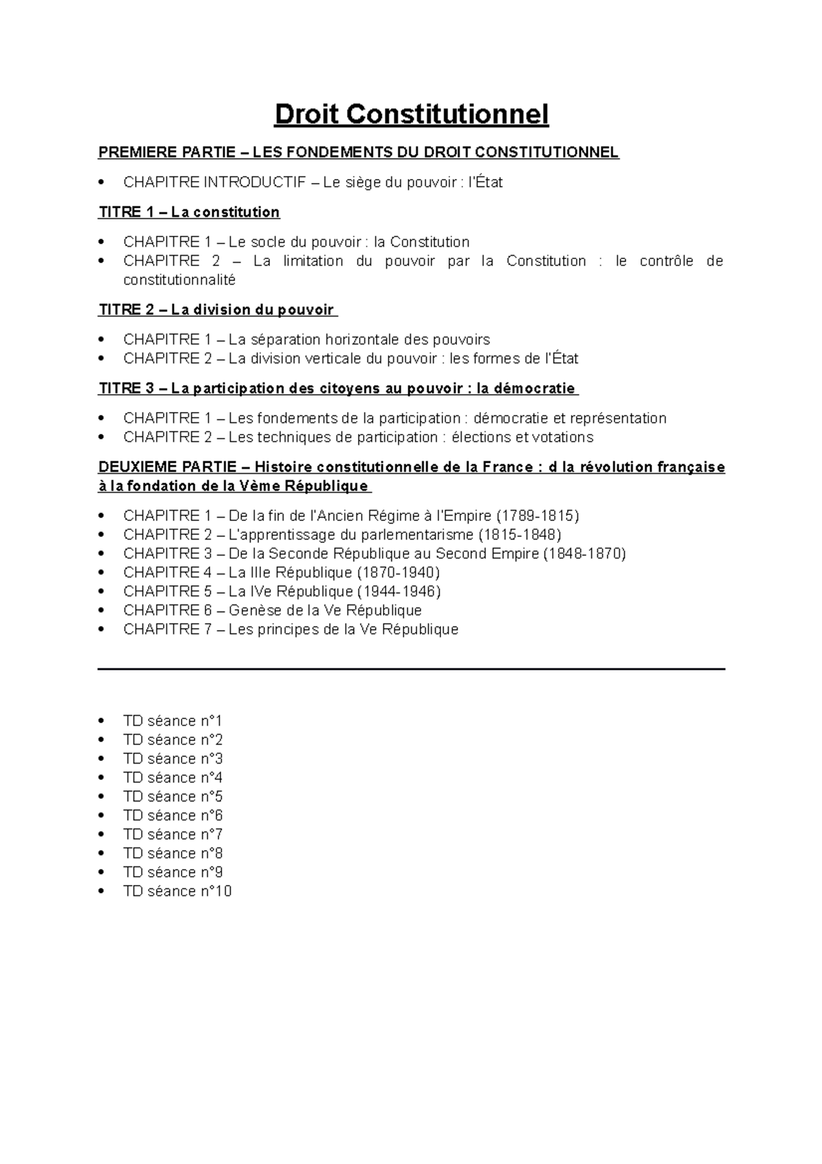 Programme droit Constitutionnel - Droit Constitutionnel PREMIERE PARTIE – LES FONDEMENTS DU ...