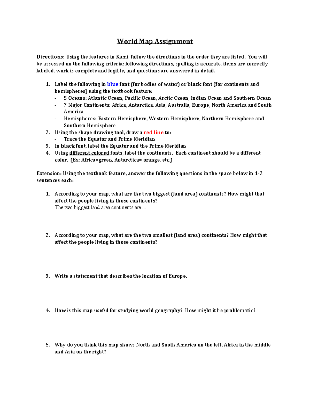 &World Map Assignment - Hi when it gets there - World Map Assignment ...