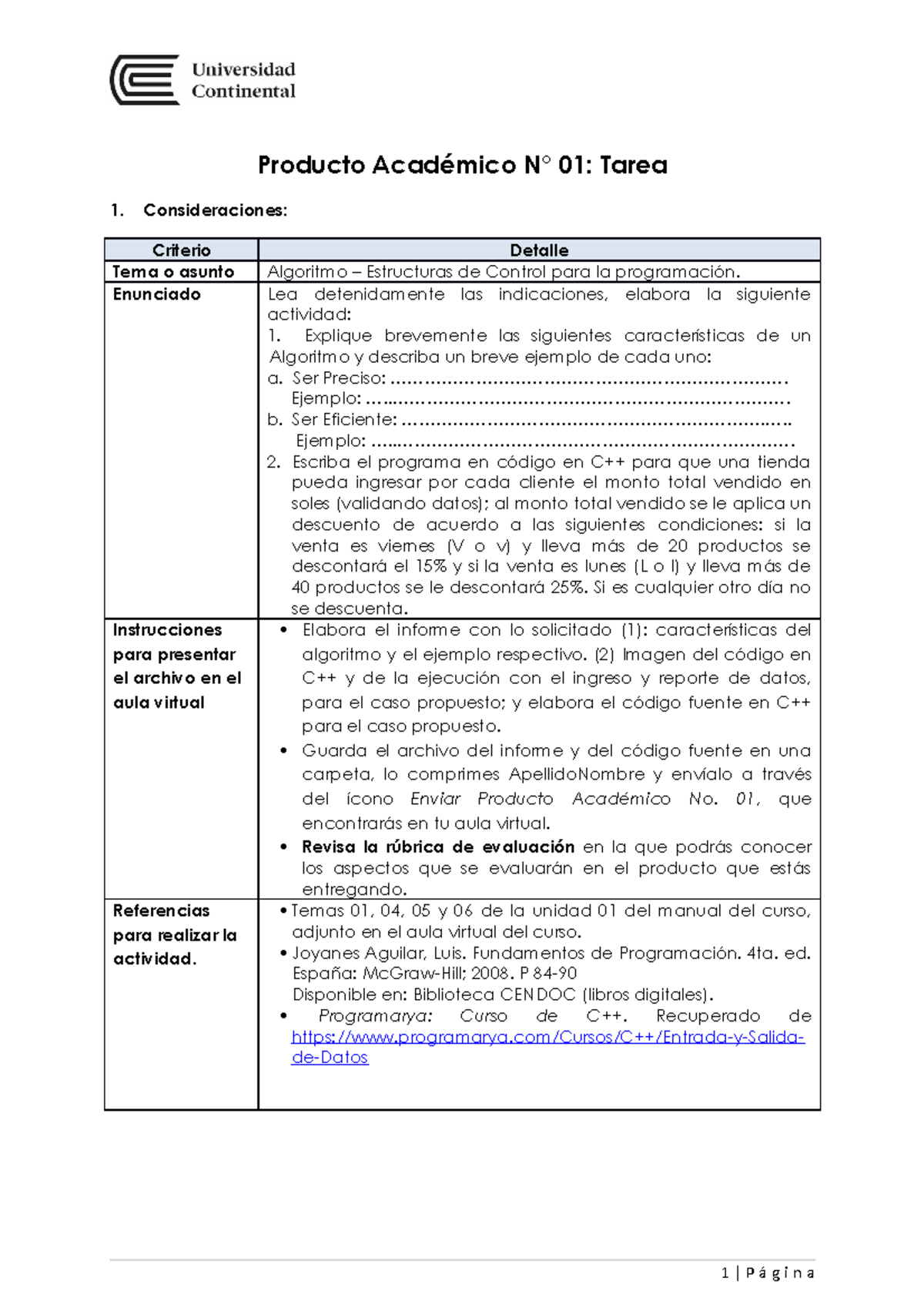 02 PA Tarea 01 Fundamentos de Programación curos de programacion - Producto Académico N° 01 ...