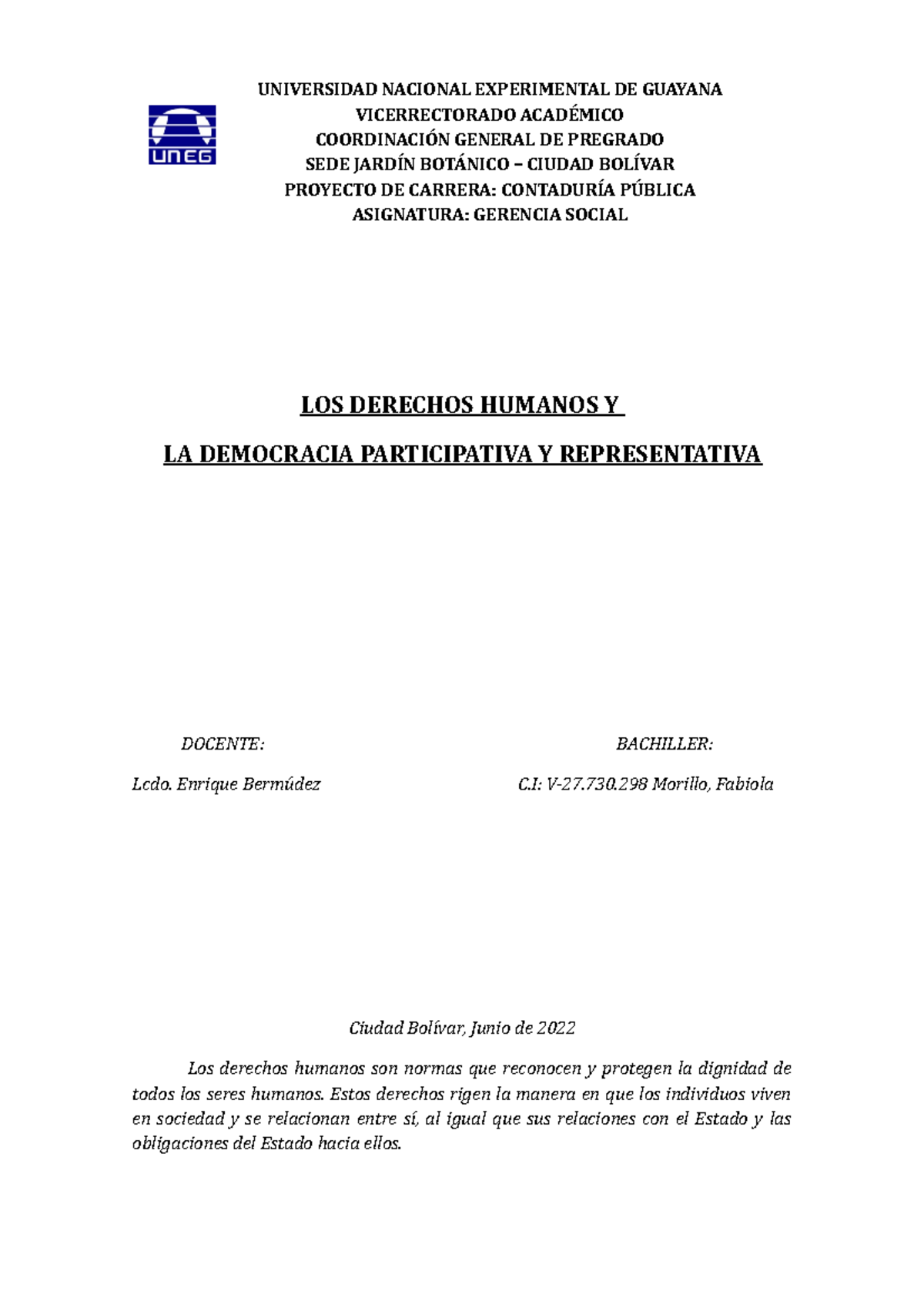 DDHH y Democracia Ensayo - LOS DERECHOS HUMANOS Y LA DEMOCRACIA PARTICIPATIVA Y REPRESENTATIVA ...