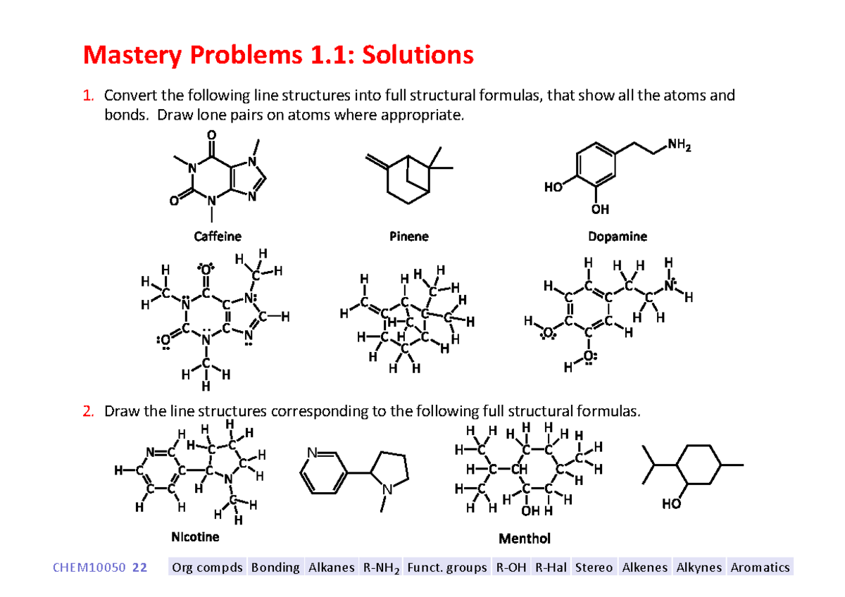 Mastery Problems 1.1 Solutions - CEM1000W - CHEM10050 22 Org compds ...